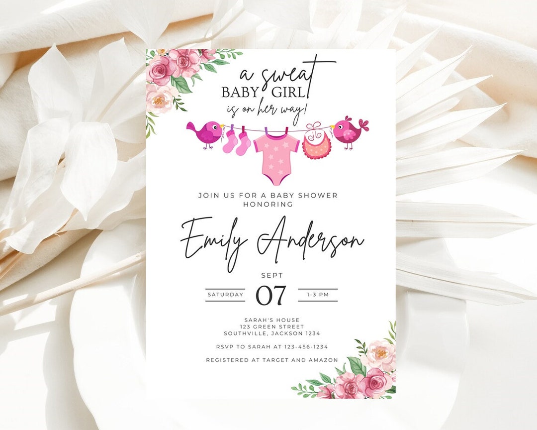 Girl Editable Baby Clothes Baby Shower Invitation Girl Laundry Pink ...