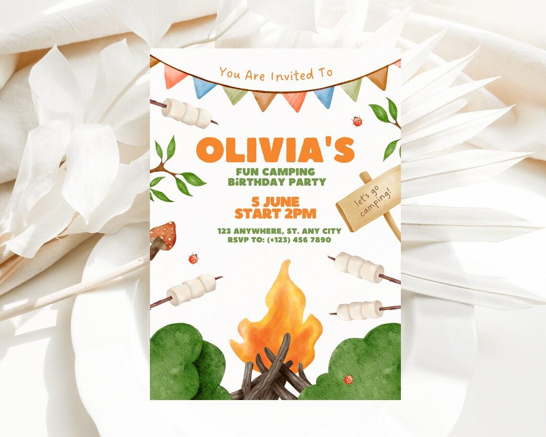 Smores Birthday Invite for Camping Birthday Invitation Editable ...