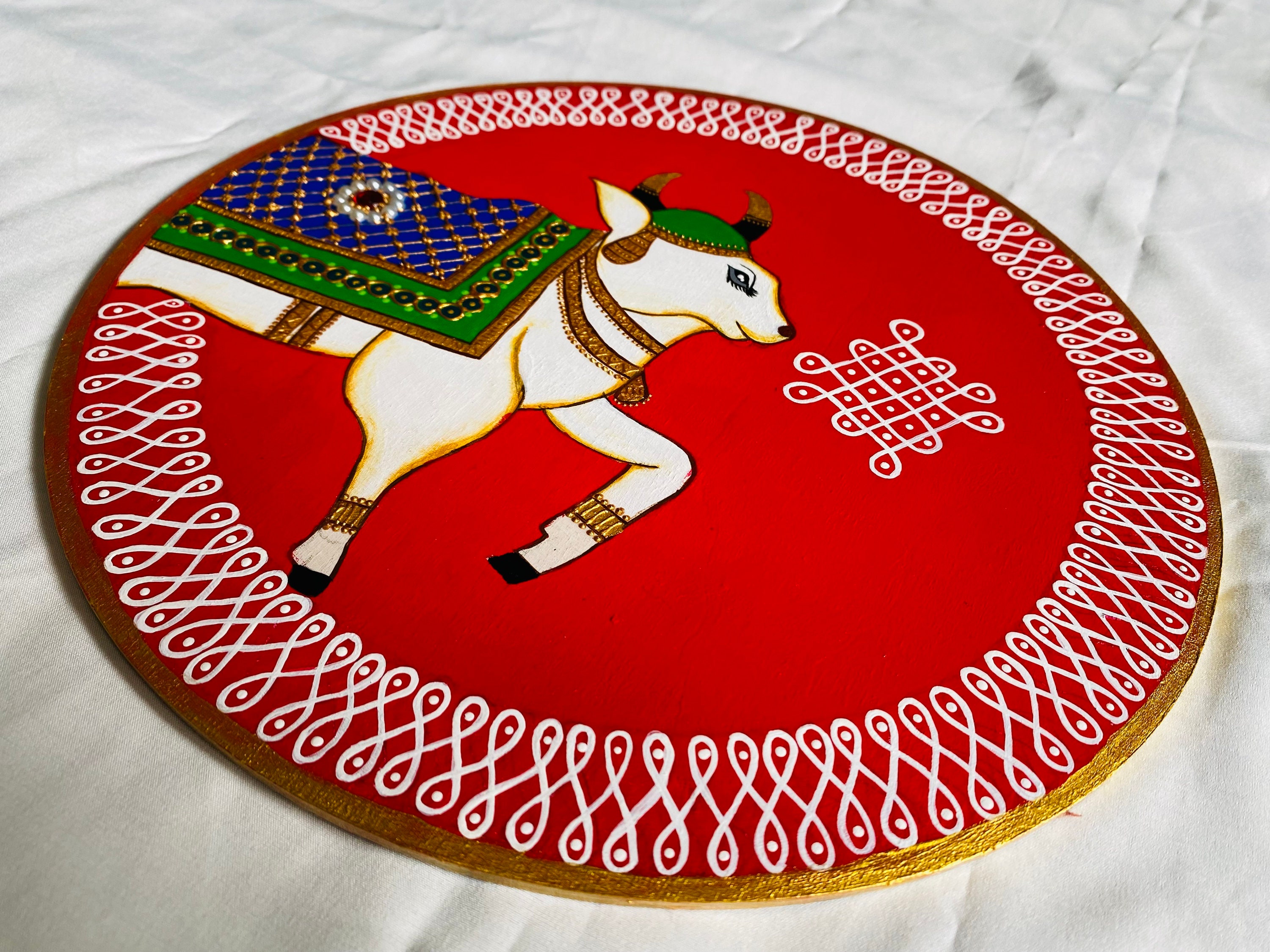 Holy Cow With Indian Rangoli - Pichwai Painting, Wall Decor, Indian Art ...