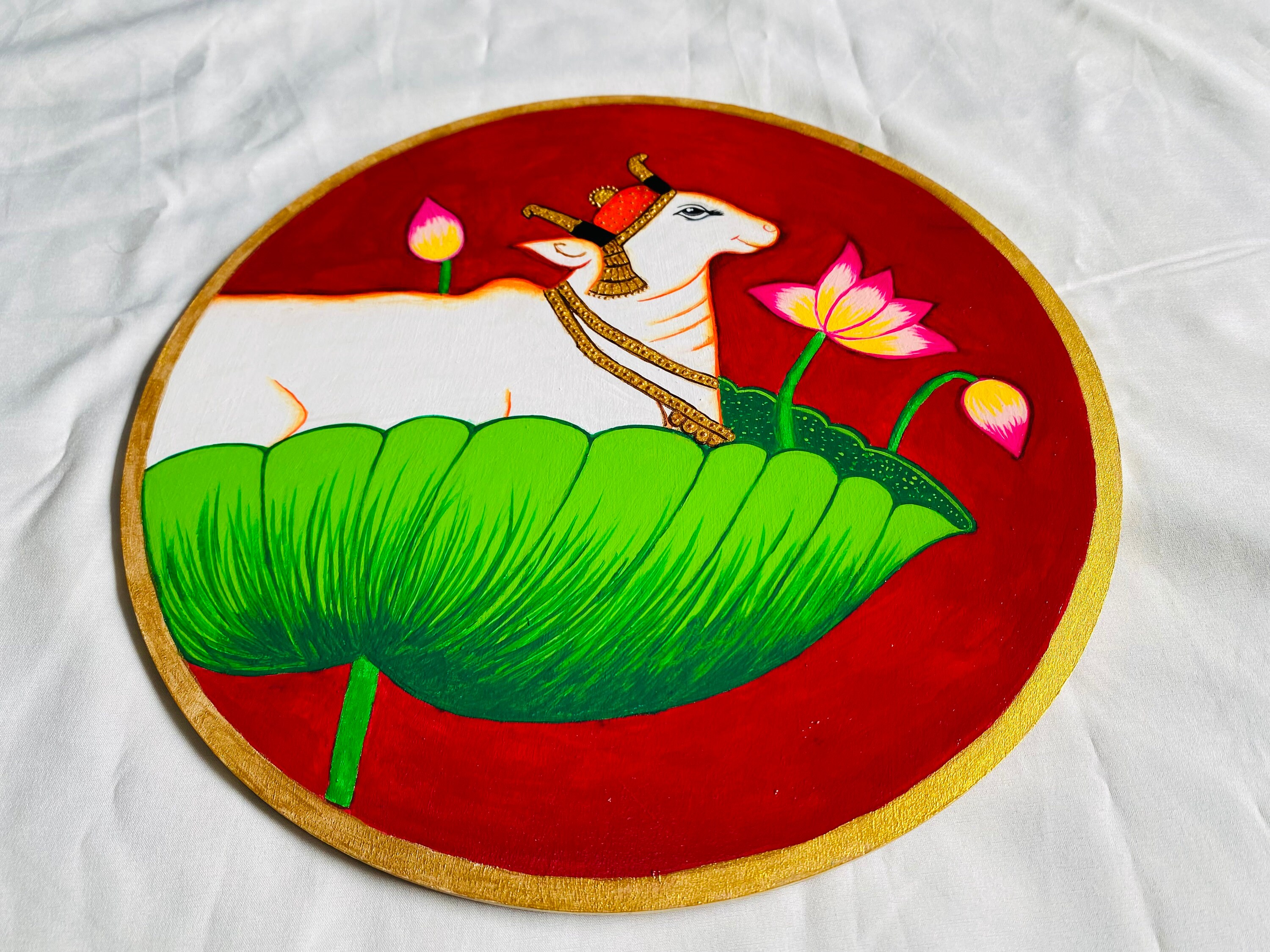 Holy Cow maroon Background Pichwai Painting Wall Decor - Etsy