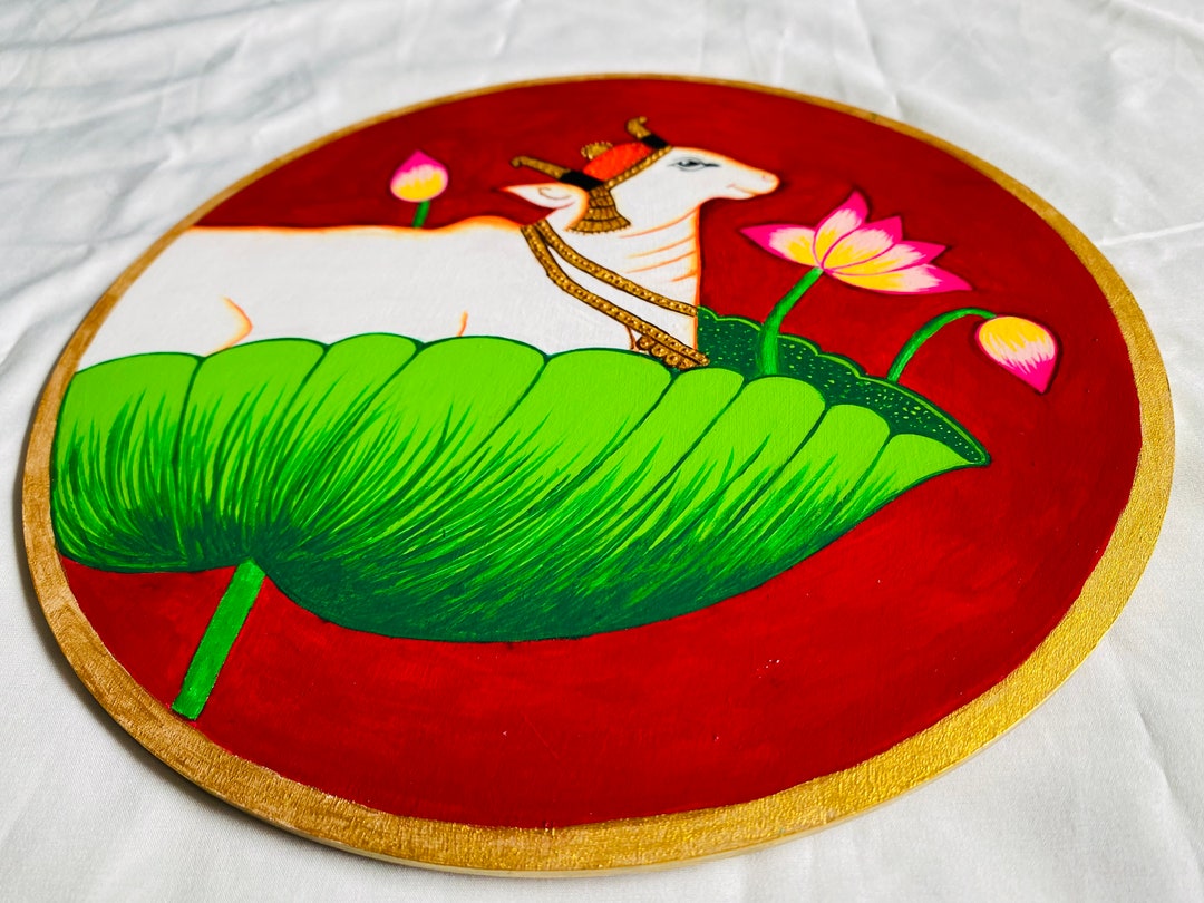 Holy Cow (maroon Background) Pichwai Painting, Wall Decor, Indian Art ...