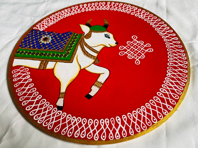Holy Cow With Indian Rangoli - Pichwai Painting, Wall Decor, Indian Art ...