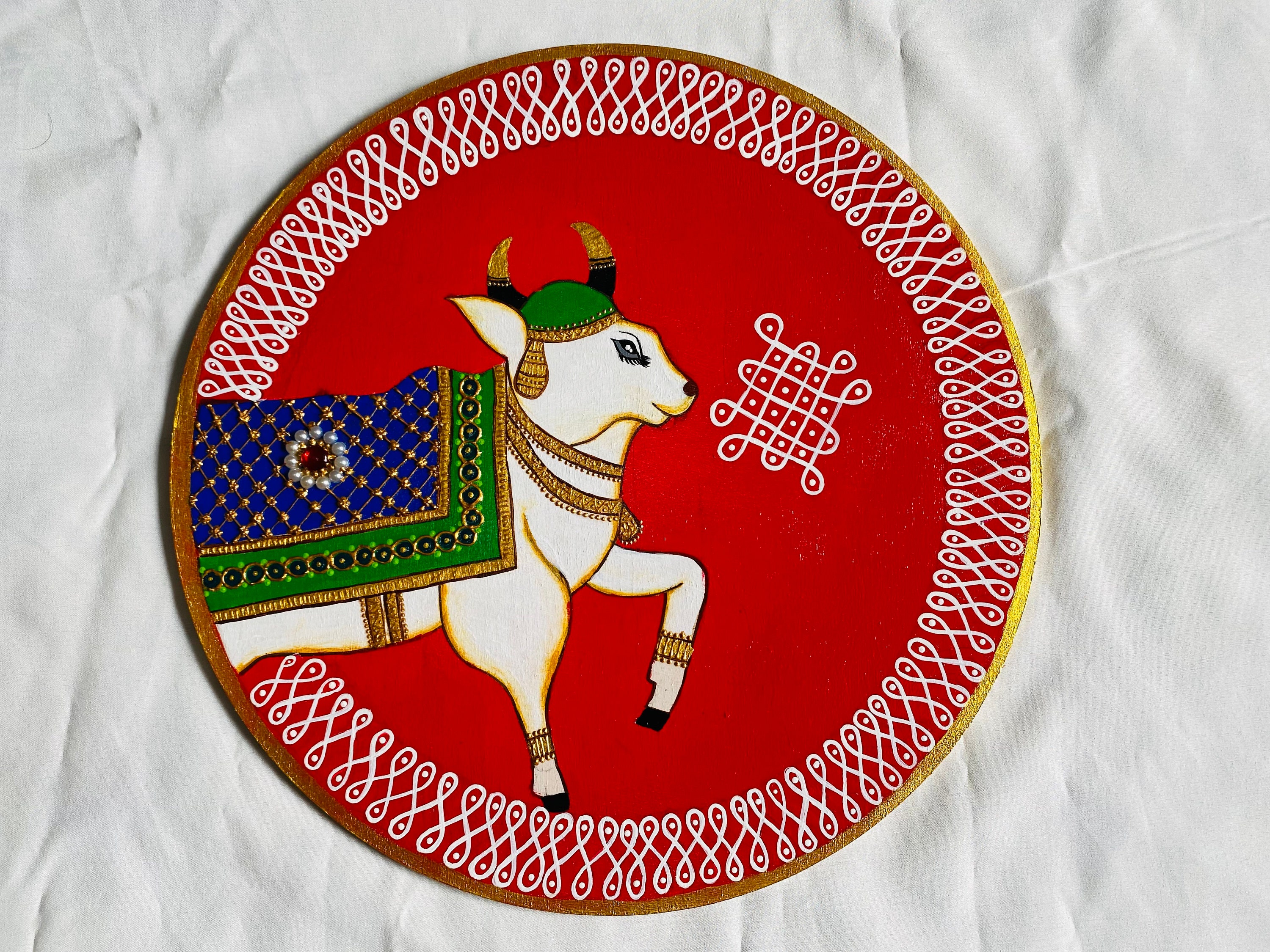 Holy Cow With Indian Rangoli - Pichwai Painting, Wall Decor, Indian Art ...