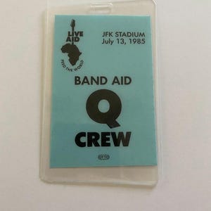 Live Aid Band Aid JFK Stadium Original Blue Laminated Crew Pass BB July ...