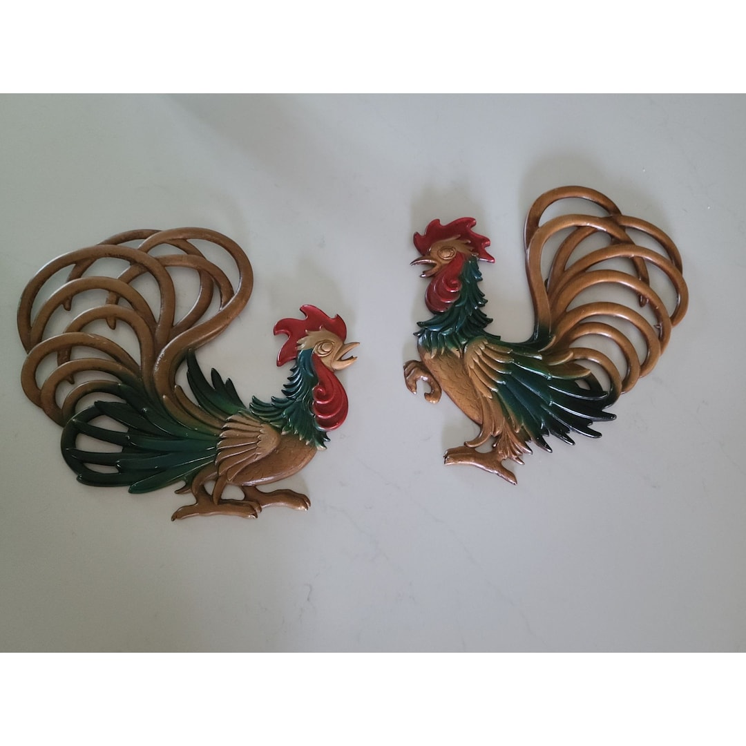 Vintage Metal Rooster Wall Hanging Farmhouse Midcentury Farm Bird Decor ...