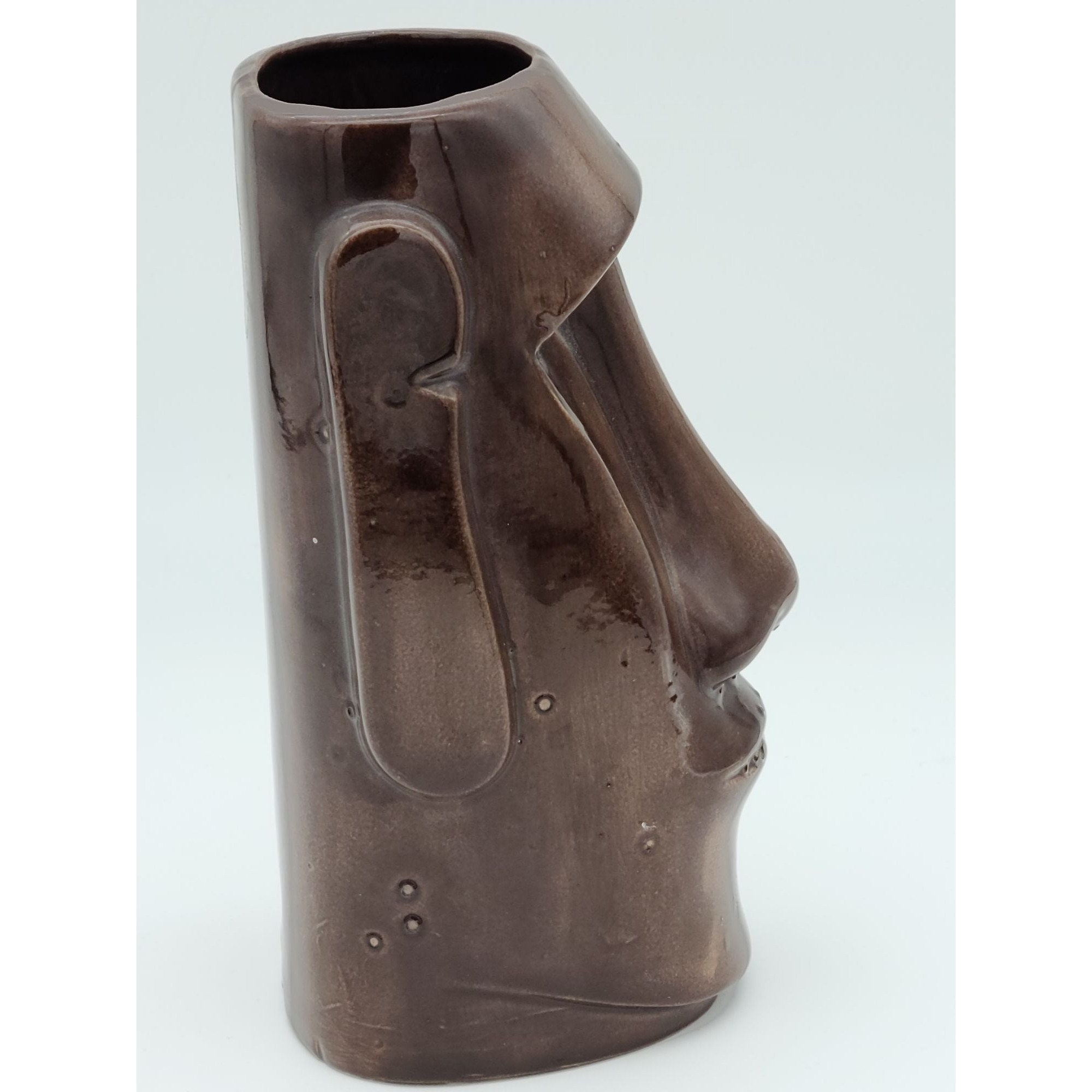 Vintage Tiki Chalkware Vase Hawaiian Easter Island Brown Planter Signed ...