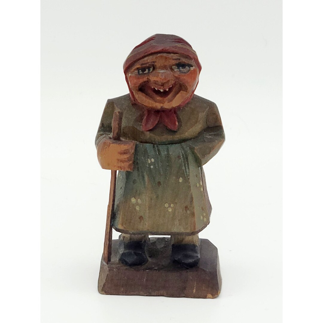 Vintage Hand Carved Old Italian Woman Figurine Miniature Italy ANRI ...