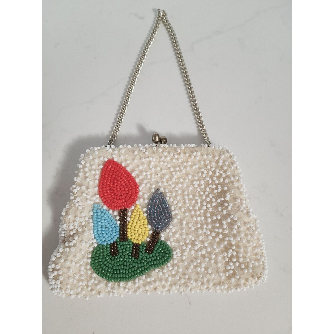 Vintage Beaded White Coin Purse Colorful Tree Clutch Wallet - Etsy