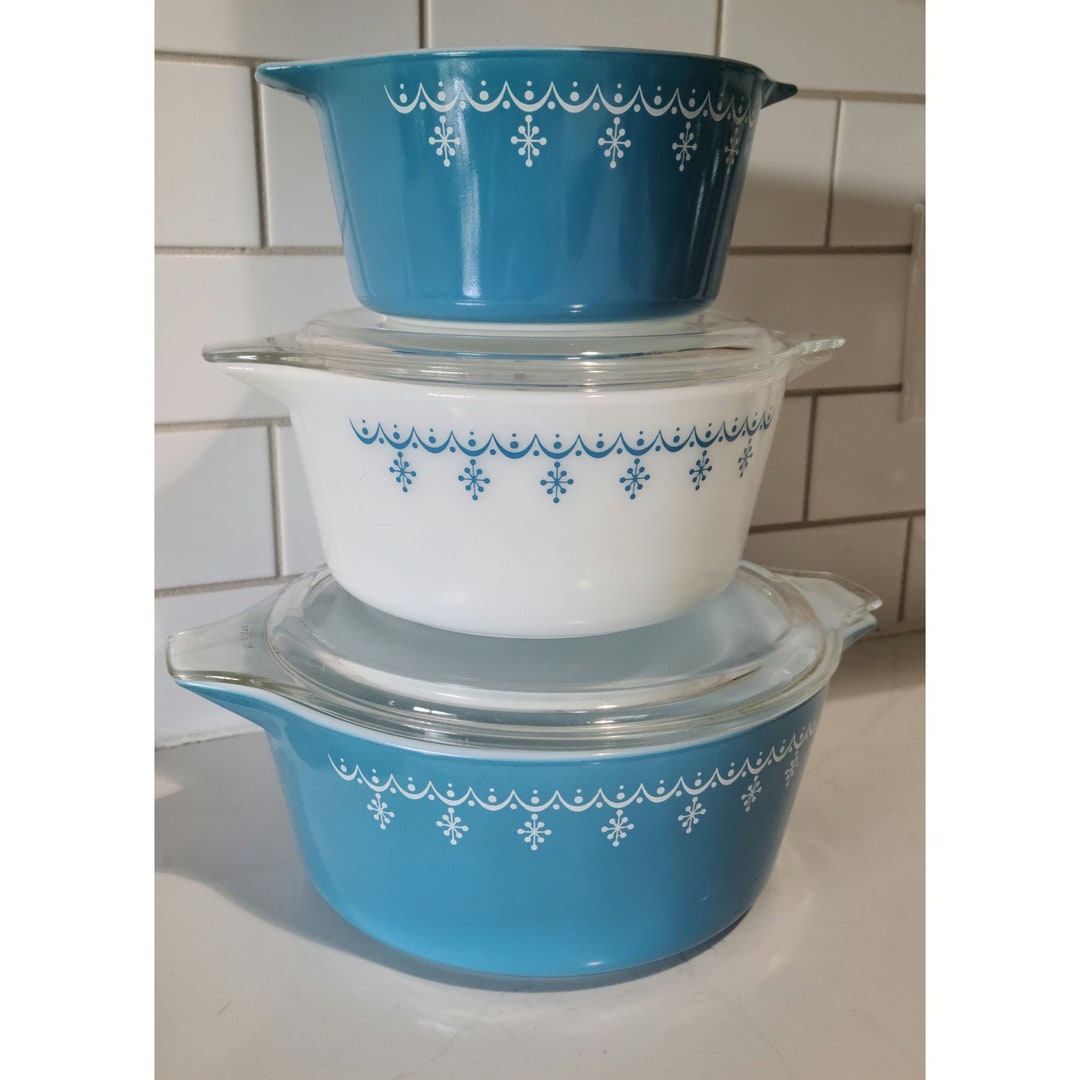Vintage Pyrex Snowflake Garland Blue White Casserole Dish 473 - Etsy