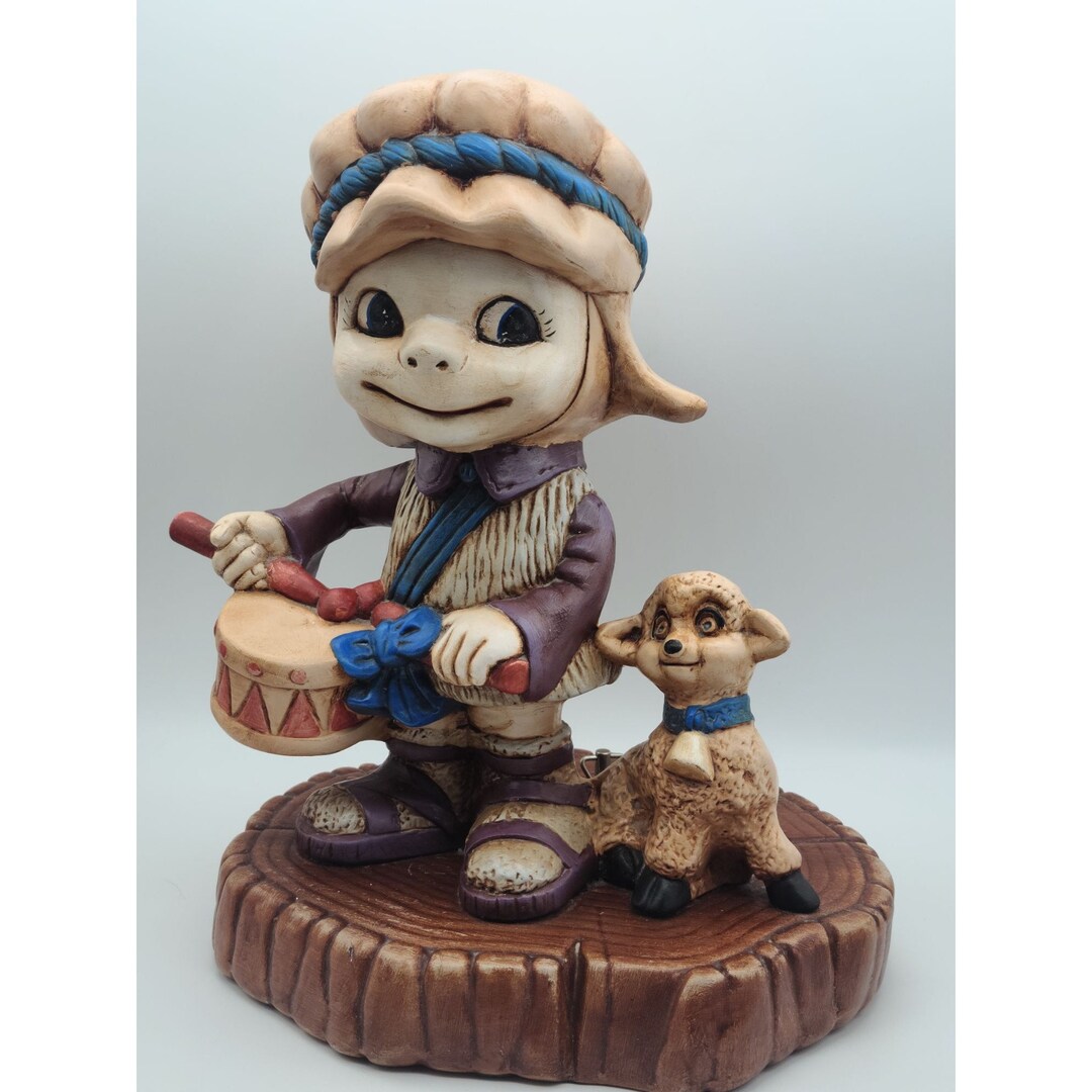 Vintage 70s Drummer Boy Music Box Ceramic Big Eye Smiley Lamb Atlantic ...