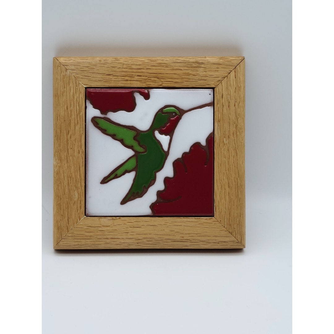 Vintage Hummingbird Ceramic Tile Hand Painted Framed Italy 6"x6" Wall ...