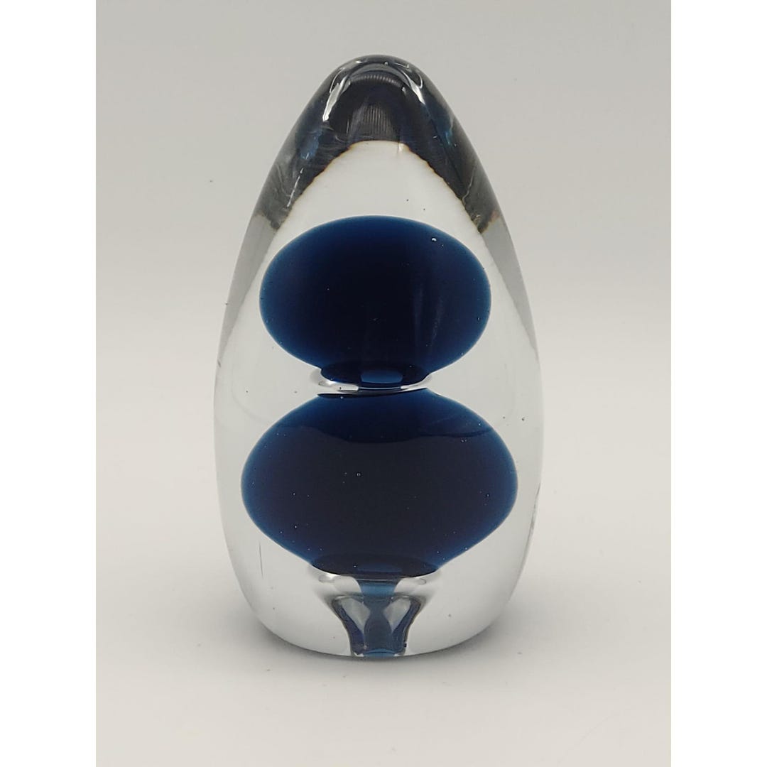Vintage Wedgewood Egg Art Glass Paperweight Clear Blue Bubbles Hand ...