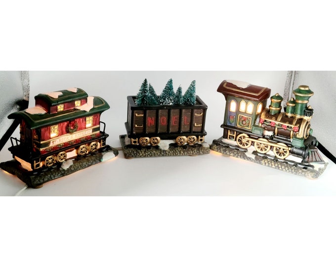 St. Nicholas Square Train Ceramic Hand Painted Christmas 3pc Set Light ...