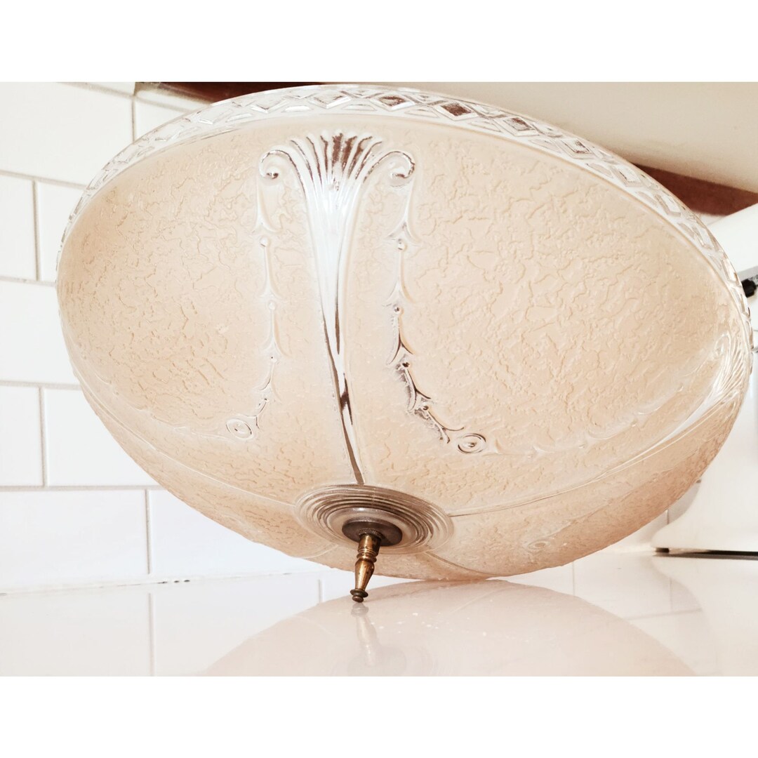 VTG Art Deco Glass Lamp Shade Chandelier Hang Light Fixture Peach Tan ...