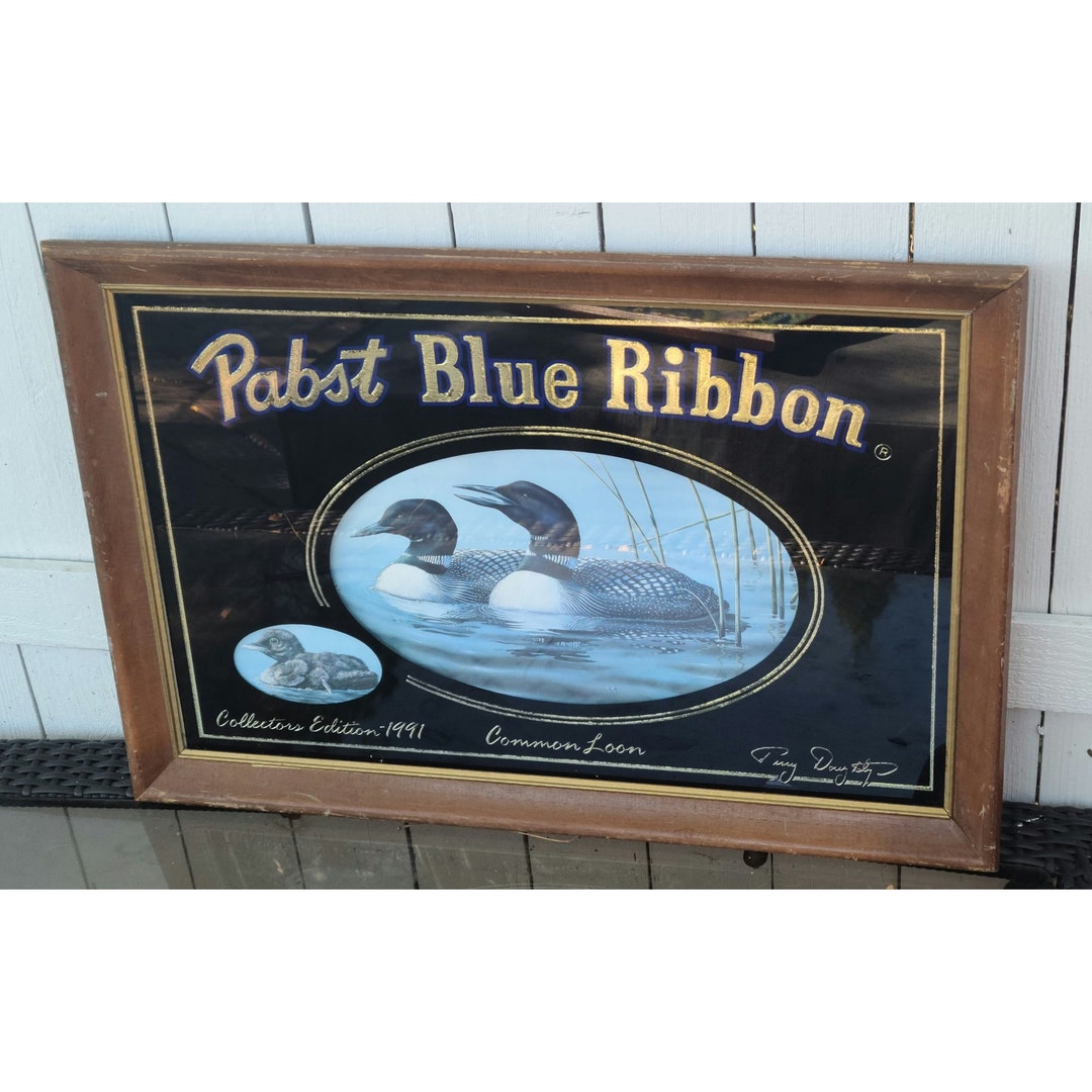 VTG Pabst Blue Ribbon PBR Mirror Bar Wall Decor Common Loon 91 Framed ...
