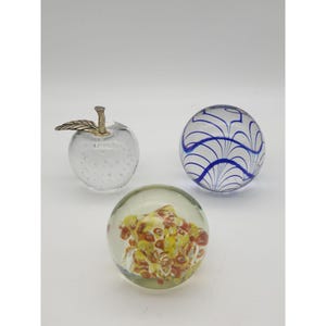 Vintage Paperweight Art Glass Apple Round Lot Blue Yellow Orange Orb ...