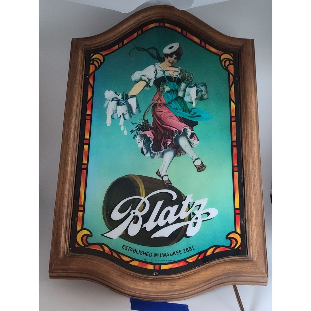 Vintage Blatz Beer Lighted Bar Sign Dancing Frau Lady Barrel Heileman ...