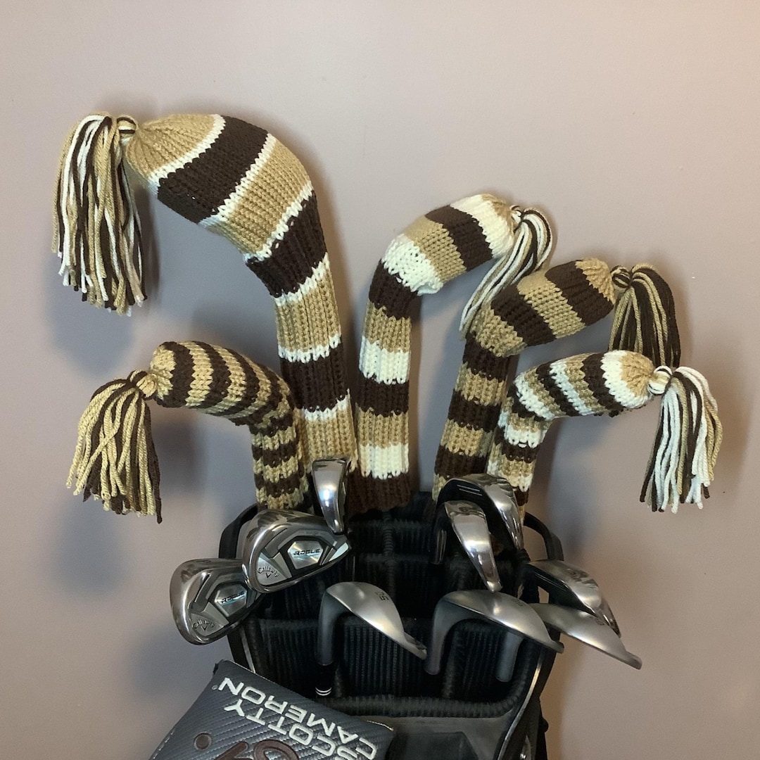 Golf Club Headcovers 5 Piece Set Brown, Taupe and Ivory Stripe for ...