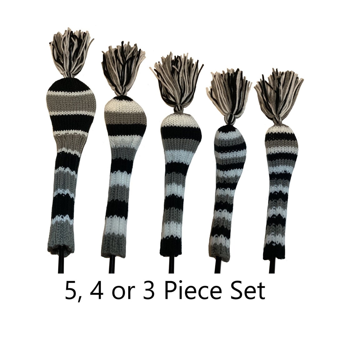 Black, Gray and White Stripe Golf Club Headcovers 5, 4 or 3 Piece Set ...