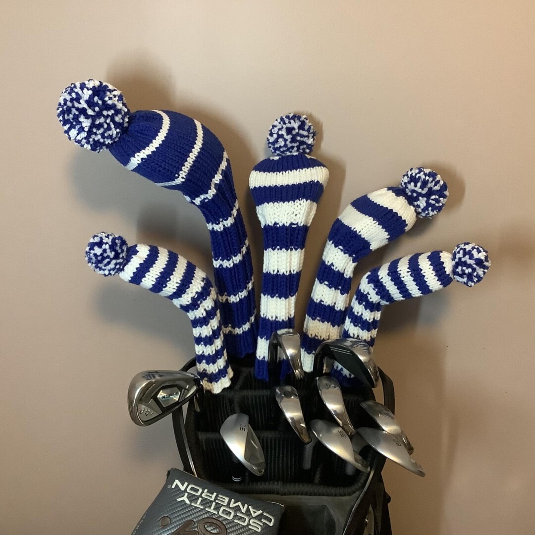 Golf Club Headcovers 5 Piece Set Blue and White Stripe Covers for ...