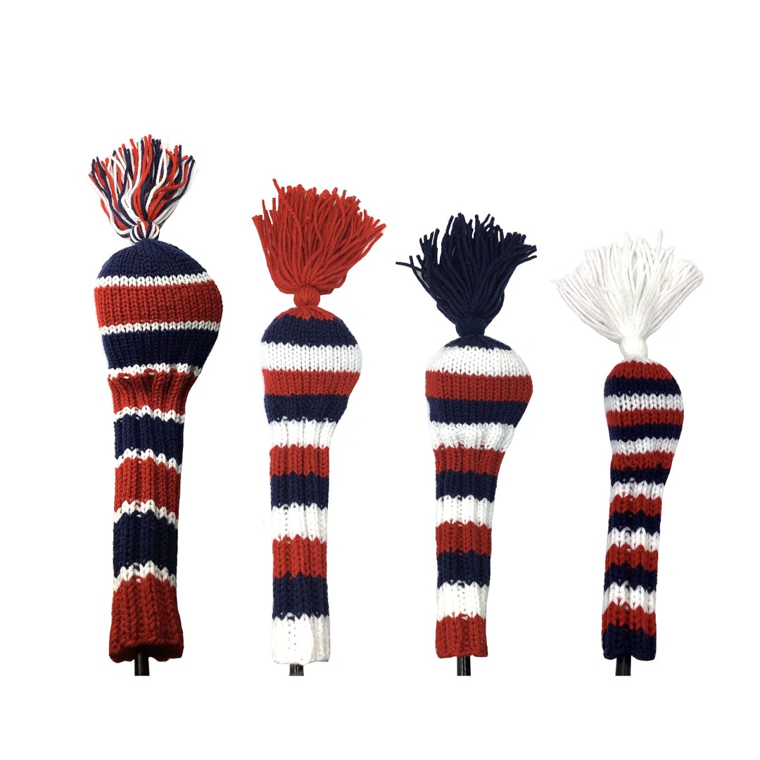 Navy, Red & White Stripe Golf Club Headcovers for Driver, Fairway Wood ...