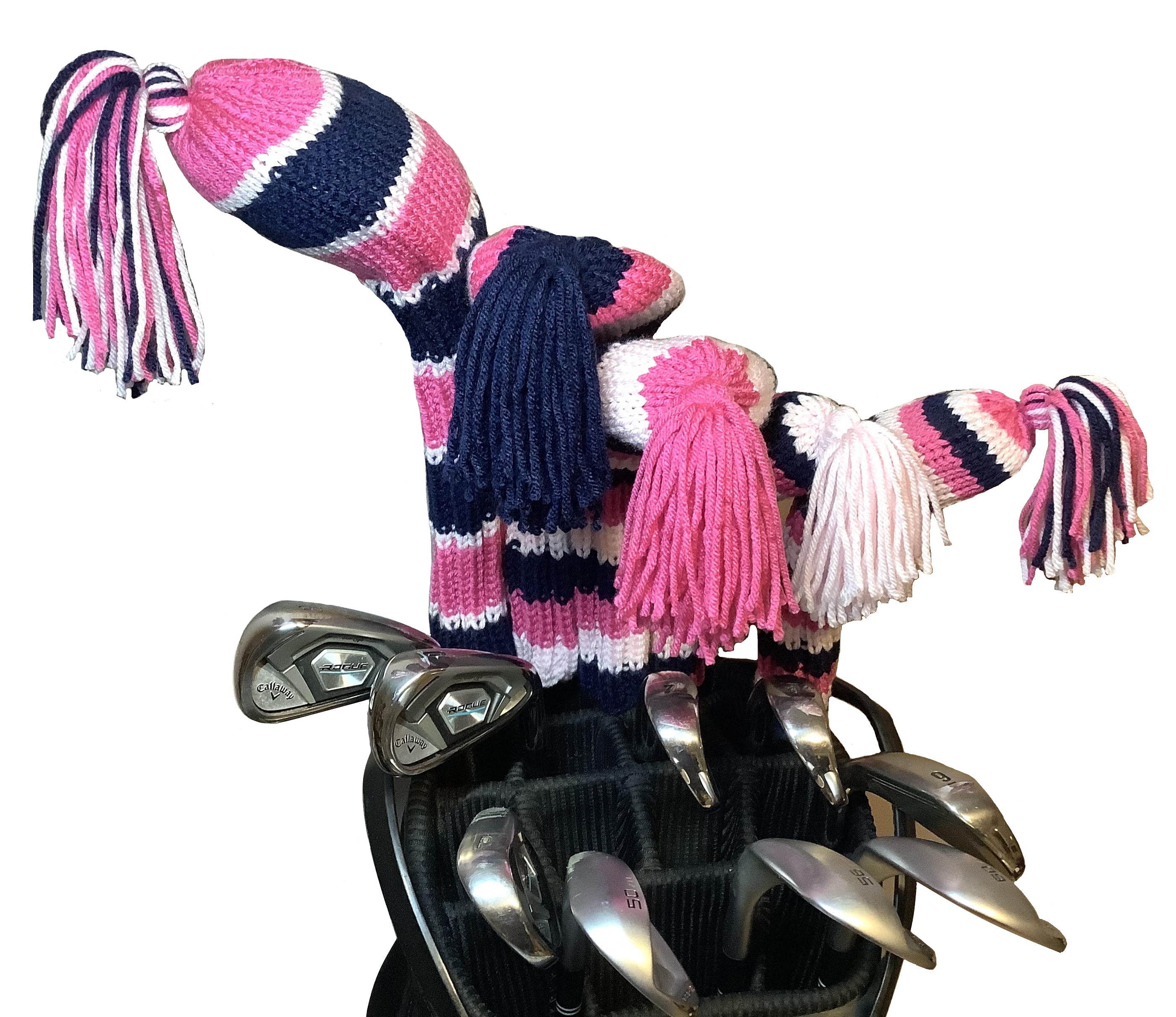 Golf Club Headcovers 6 Piece Navy, Pink & Light Pink Stripe Set for ...