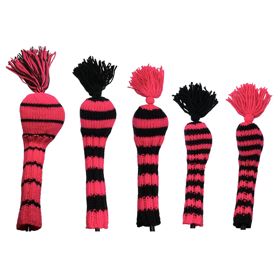 Golf Club Headcover Set 5 Piece Hot Pink & Black Stripe for Driver ...