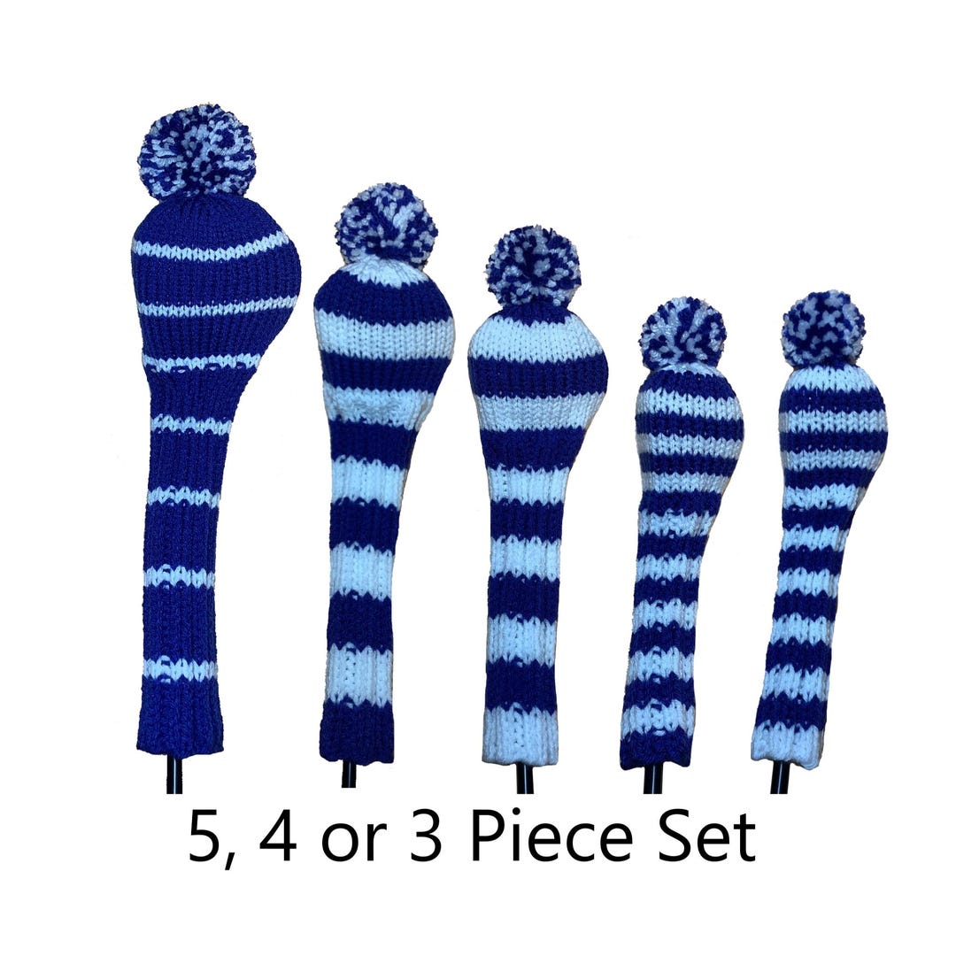 Blue and White Stripe Golf Club Headcovers 5, 4 or 3 Piece Set for ...