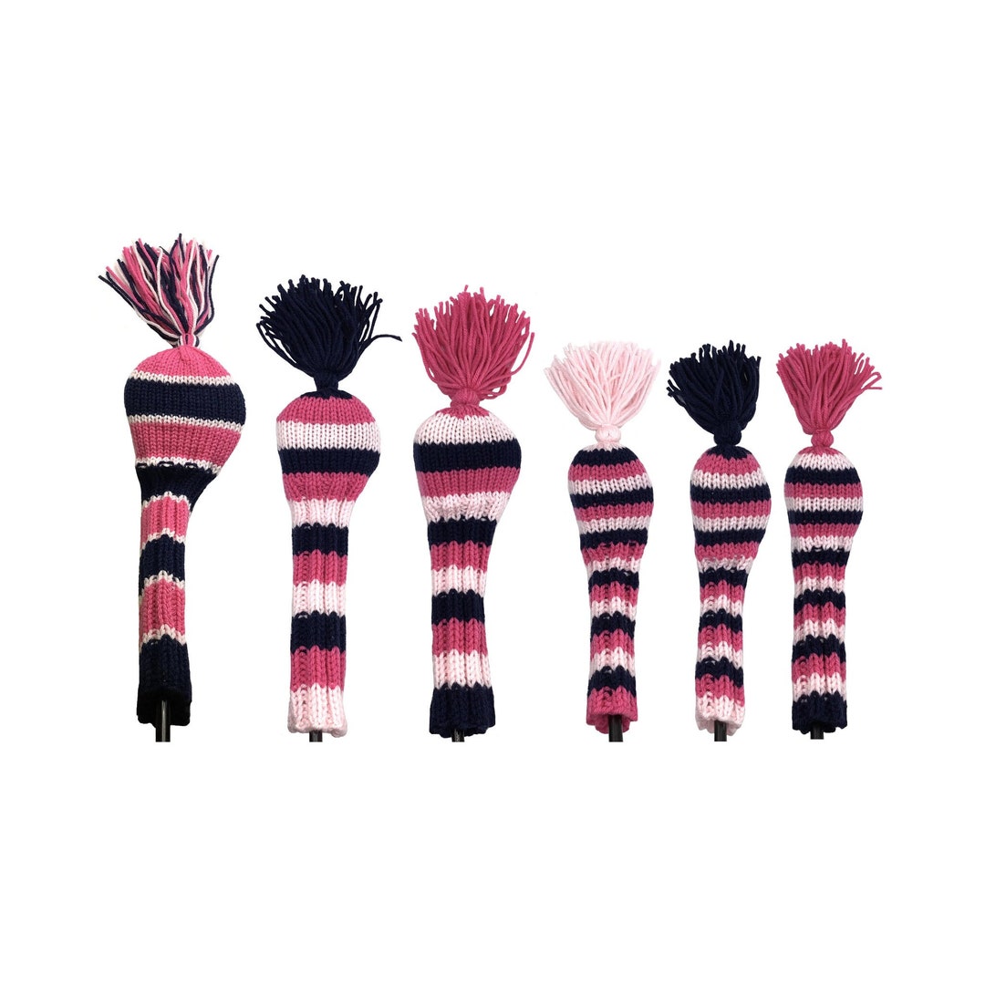 6 Piece Navy, Pink & Light Pink Stripe Golf Club Headcover Set for ...