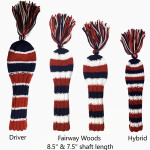 Navy, Red & White Stripe Golf Club Headcovers for Driver, Fairway Wood ...