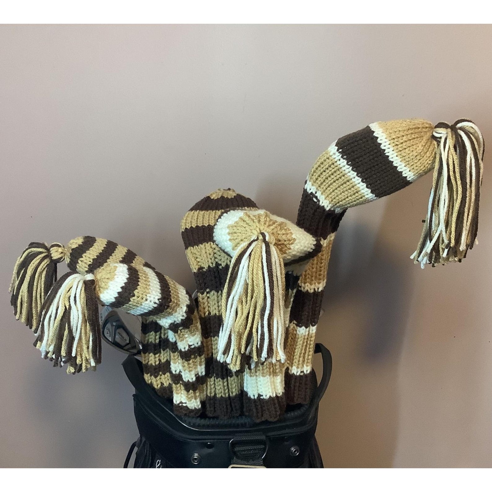 Golf Club Headcovers 5 Piece Set Brown, Taupe and Ivory Stripe for ...