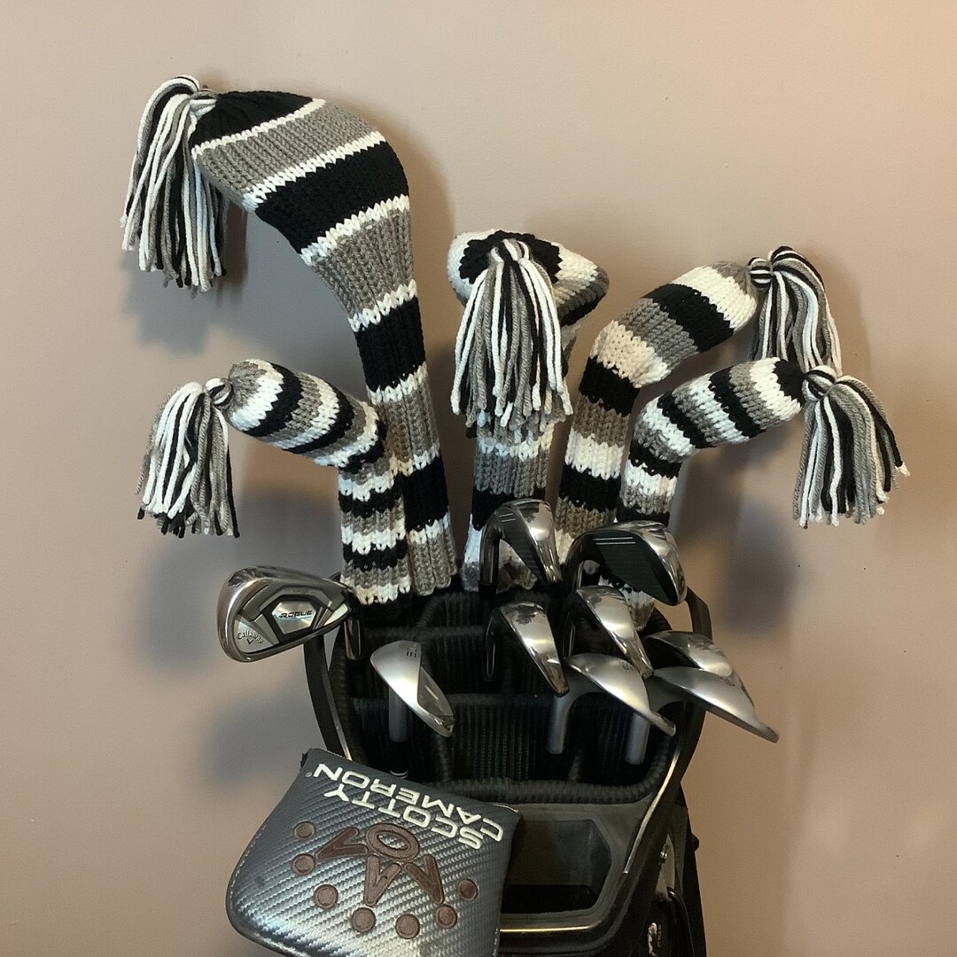 Black, Gray and White Stripe Golf Club Headcovers 5 Piece Set for ...