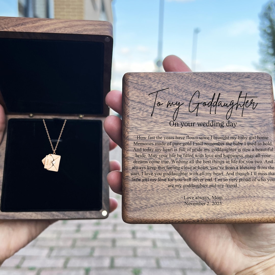 Goddaughter Wedding Gift: Love Letter Necklace, Engraved Wood Box - Etsy