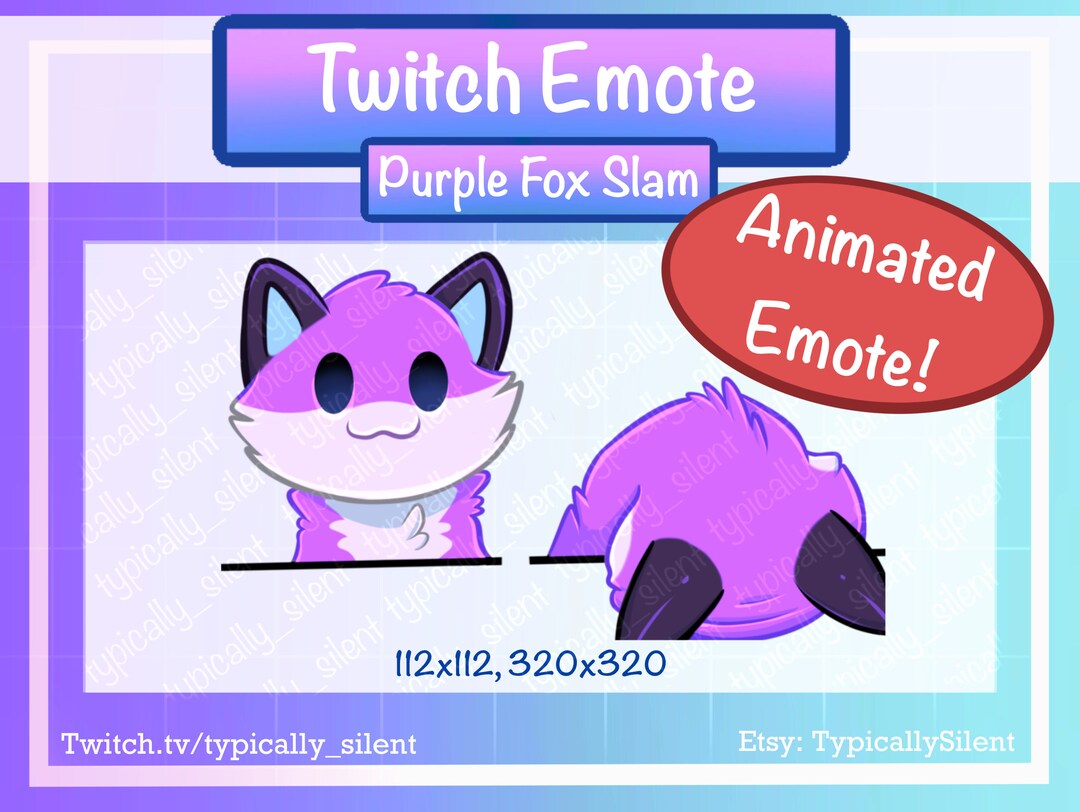 Animated Cute Kawaii Purple Fox Slam Emote, Headbang, Bonk, Cat Jam ...