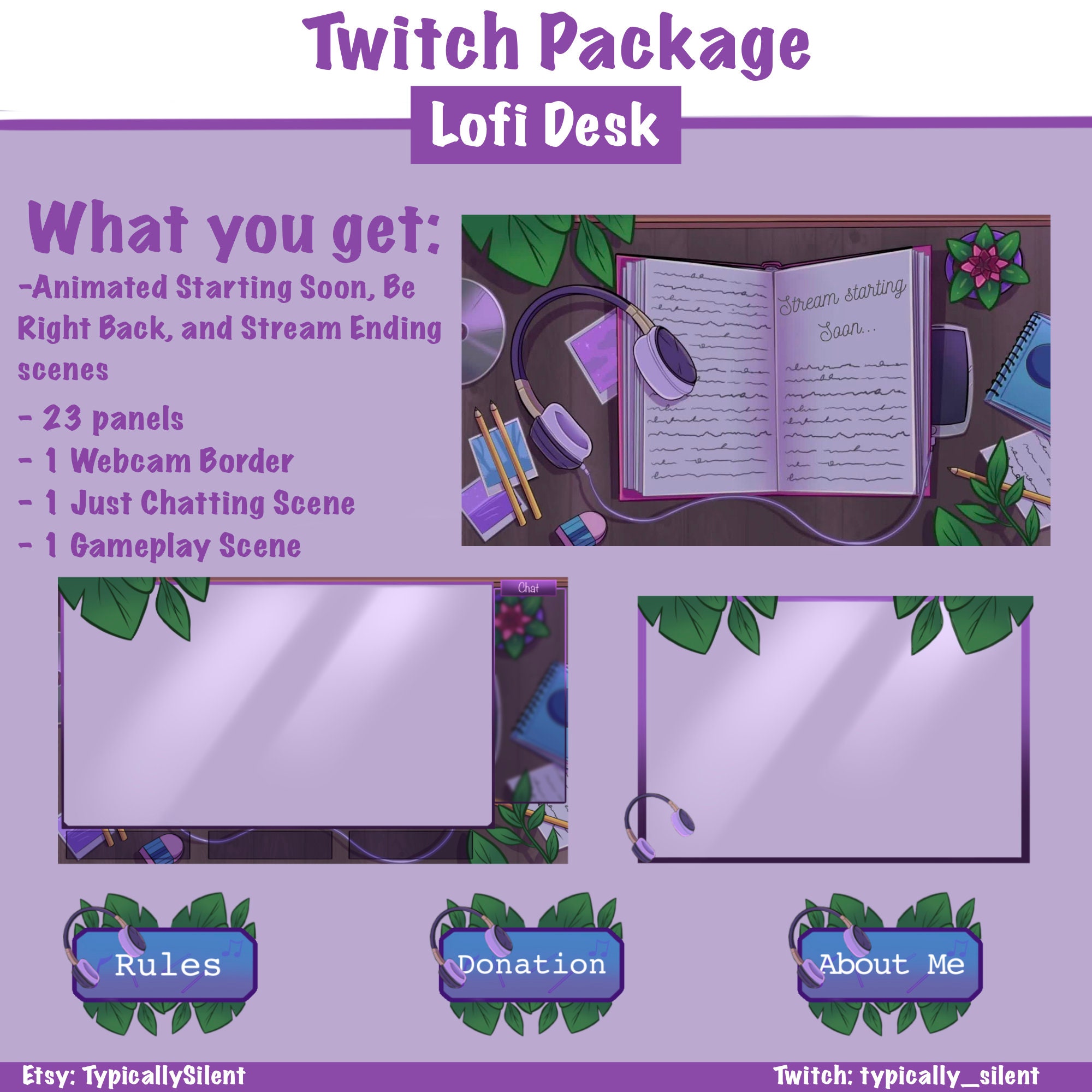 ANIMATED Lofi Desk Twitch Package/ Overlays/Panels/Webcam Border Calm ...