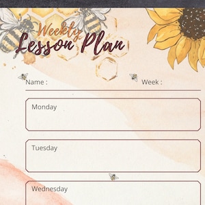 Honeybee Printable Weekly Lesson Plan Template Colorful PDF & PNG ...
