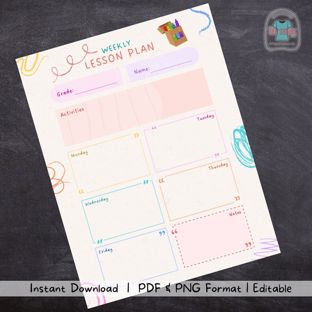 Weekly Lesson Plan Template | Colorful Crayons | PDF & PNG Format - Etsy