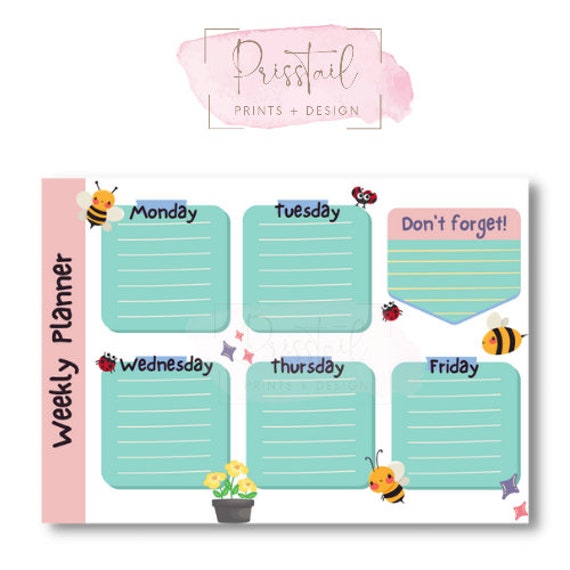Weekly Planner Template PDF & PNG Format Spring Bees | Etsy