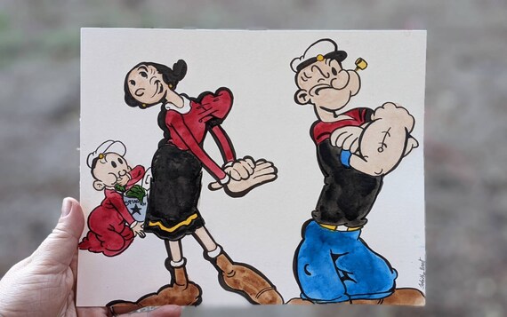 Popeye & Family Watercolor Painting Painting Art & Collectibles etna.com.pe