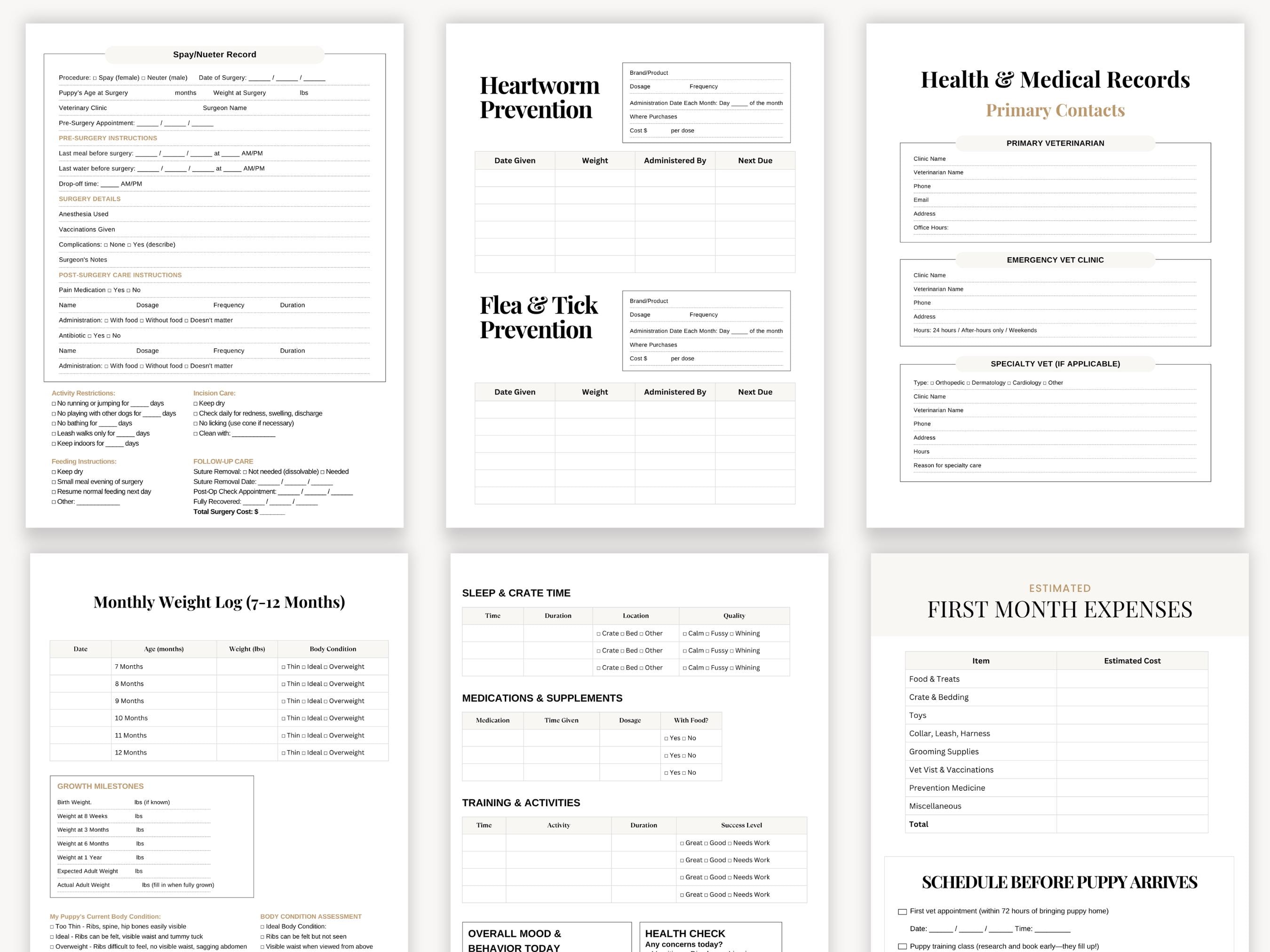 New Puppy Binder Pet Planner Dog Records Vet Record Canva Template ...