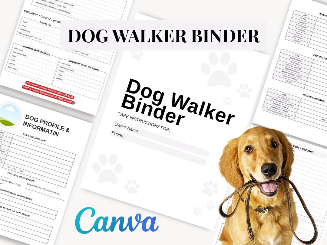 Dog Walker Binder Template | Pet Sitter Forms Canva Editable Printable ...
