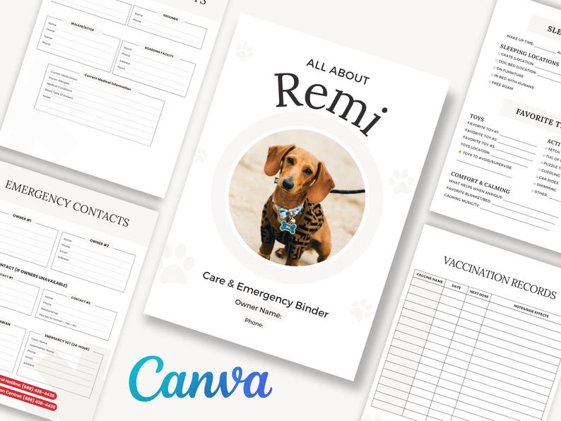Pet Care Binder Template | Emergency & Medical Records (editable Canva ...