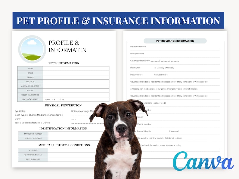 Pet Profile Dog/cat Binder Template Insurance Medical History Canva ...