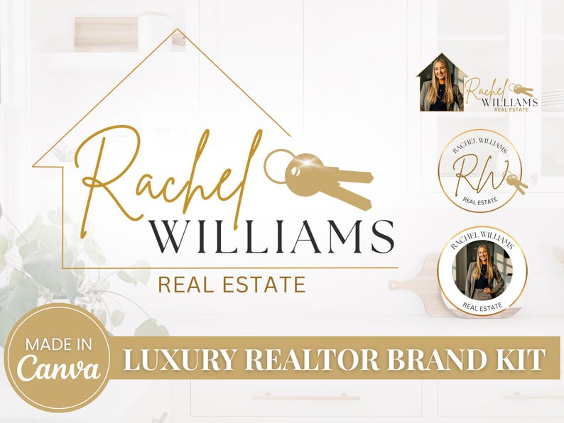 Realtor Logo Kit Gold Real Estate Branding Submark Canva Template - Etsy