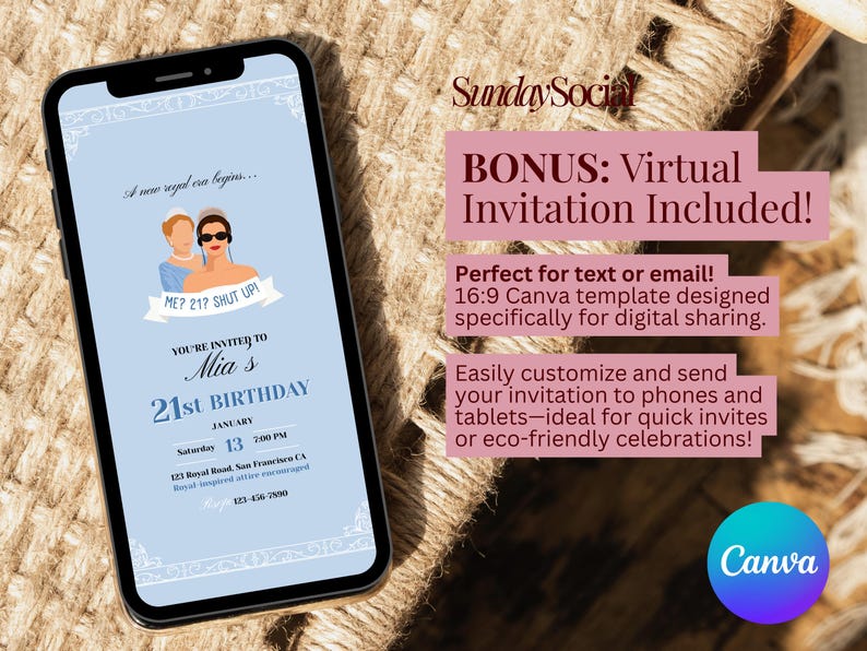 Funny Royal 21st Birthday Invitation, Princess Theme (editable Canva ...