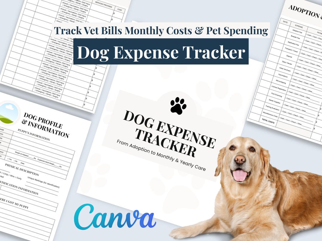 Dog Expense Tracker Canva Template Pet Budget Planner Vet Bills Monthly ...