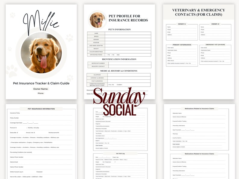 Pet Insurance Binder Dog Claim Tracker Canva Template (digital Download ...