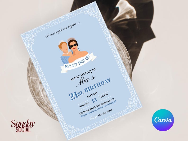 Funny Royal 21st Birthday Invitation, Princess Theme (editable Canva ...