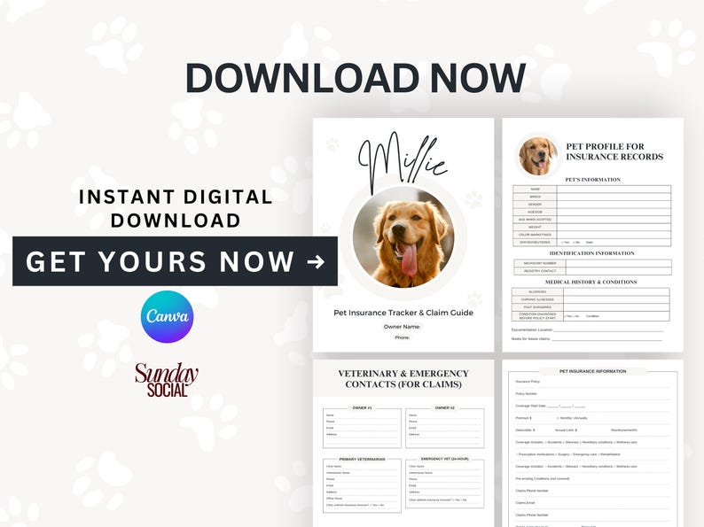 Pet Insurance Tracker | Claim Guide Canva Template (digital Download ...