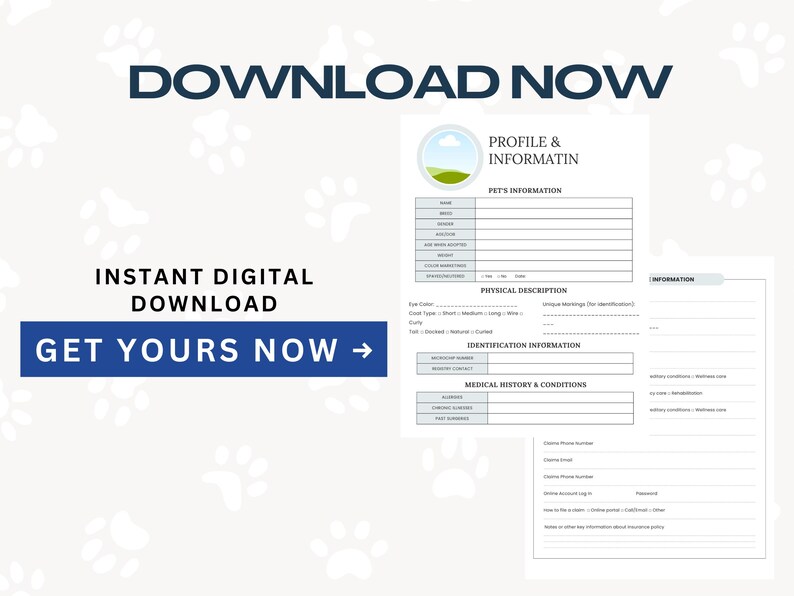 Pet Profile Dog/cat Binder Template Insurance Medical History Canva ...